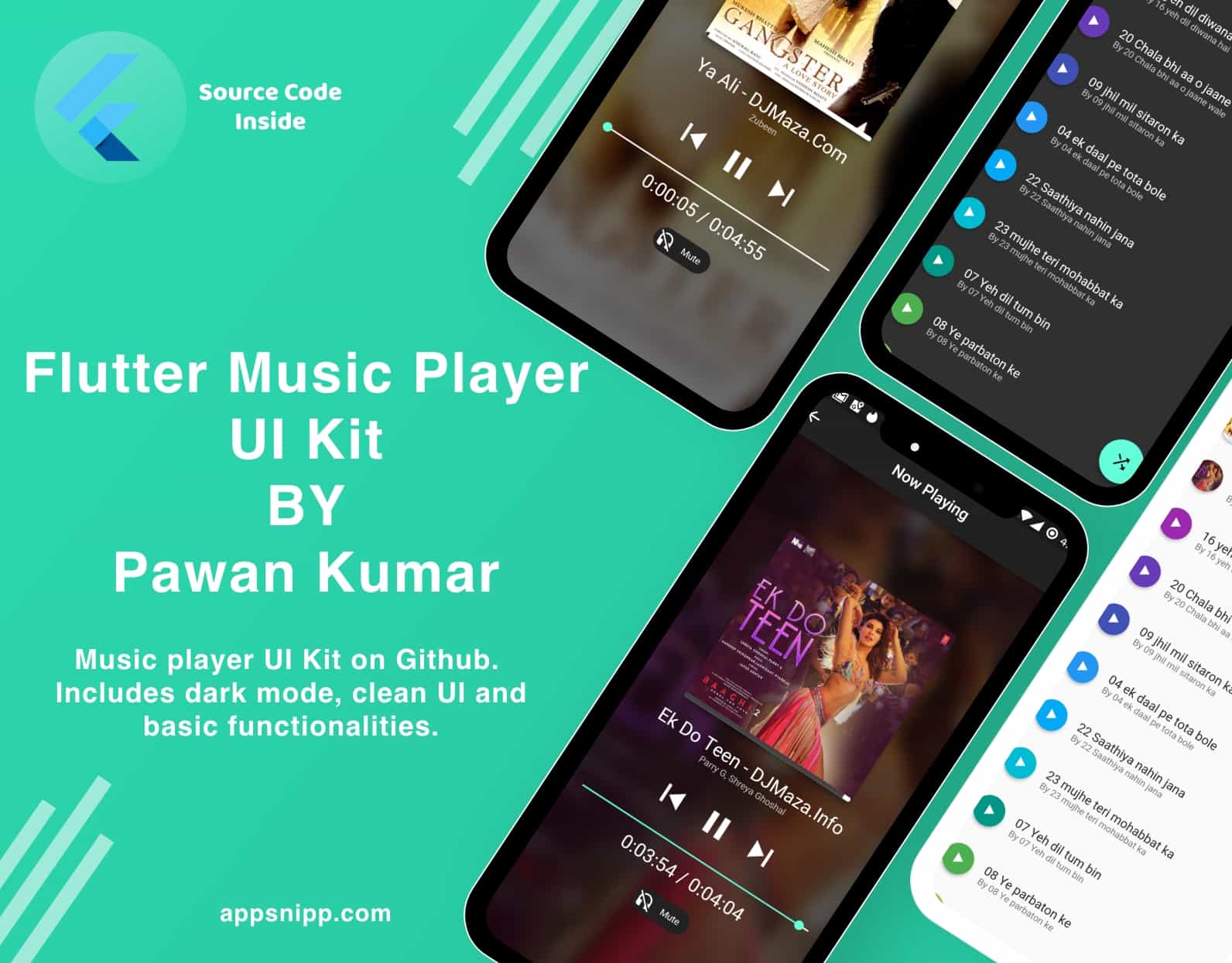 Free Flutter Music Player Ui With Source Code By Pawan Kumar